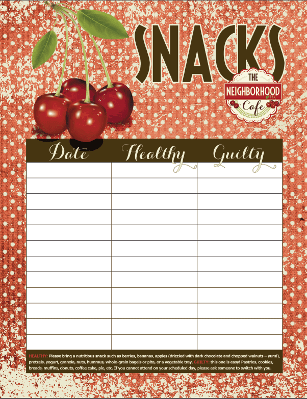 Snack Sign Up - Amy Lively